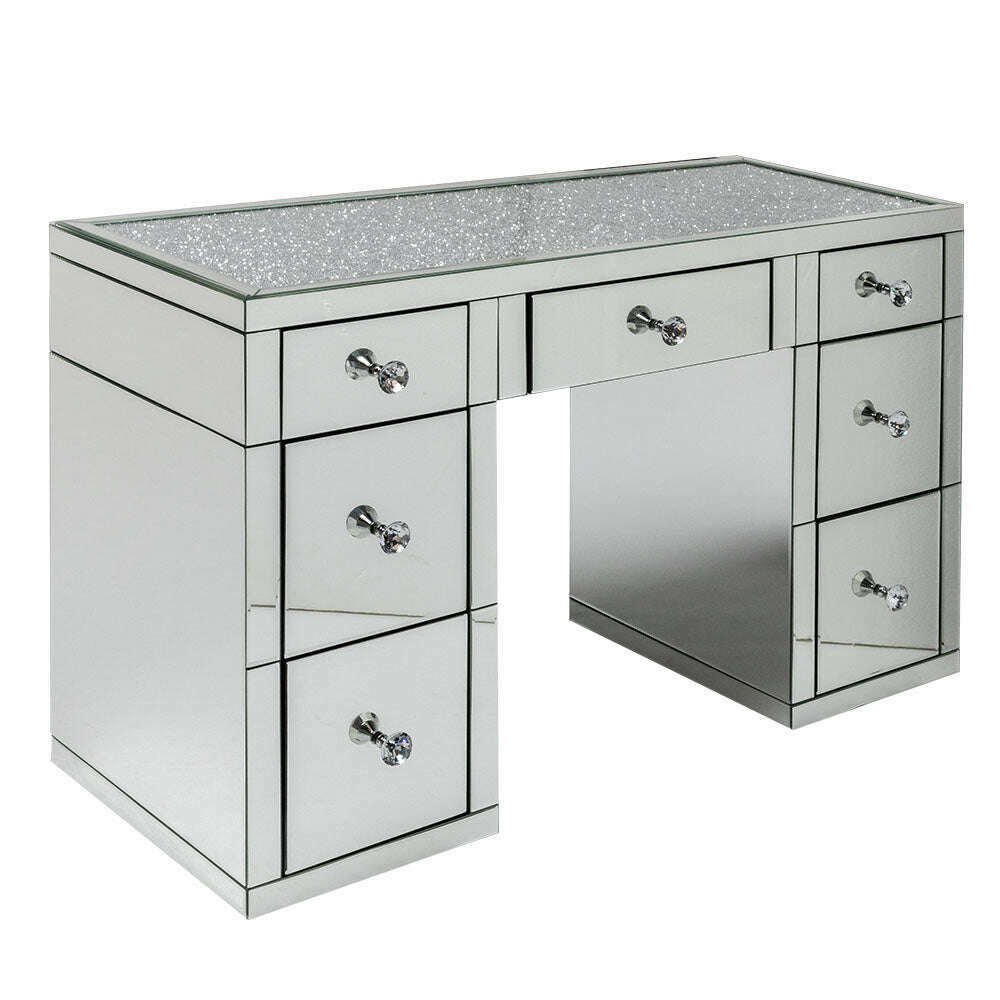 Luxury Crushed Glass Mirrored 7-Drawer Dressing Table – Luxury Lairs